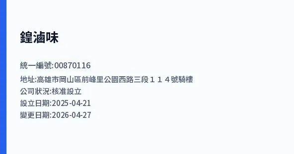 鍠滷味的照片-統編 00870116(高雄市) 公司登記資料與營業項目詳細圖表