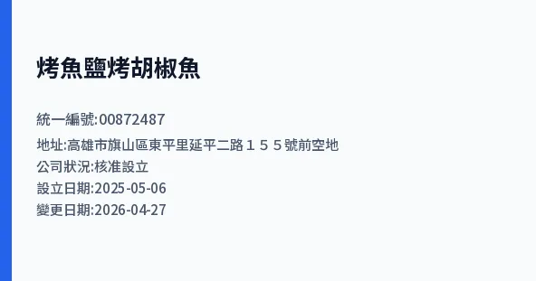 烤魚鹽烤胡椒魚的照片-統編 00872487(高雄市) 公司登記資料與營業項目詳細圖表