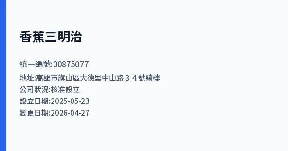 香蕉三明治的照片-統編 00875077(高雄市) 公司登記資料與營業項目詳細圖表