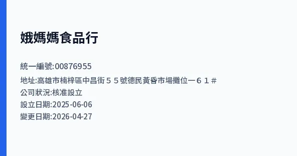 娥媽媽食品行的照片-統編 00876955(高雄市) 公司登記資料與營業項目詳細圖表