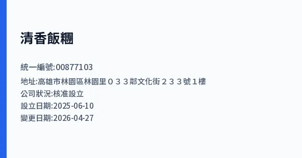 清香飯糰的照片-統編 00877103(高雄市) 公司登記資料與營業項目詳細圖表