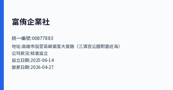 富侑企業社的照片-統編 00877883(高雄市) 公司登記資料與營業項目詳細圖表
