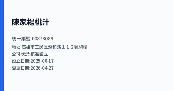 陳家楊桃汁的照片-統編 00878089(高雄市) 公司登記資料與營業項目詳細圖表