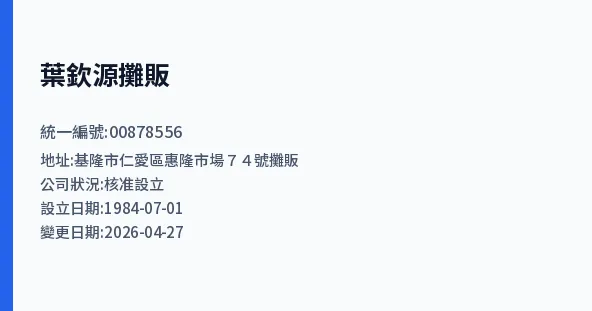 葉欽源攤販的照片-統編 00878556(基隆市) 公司登記資料與營業項目詳細圖表