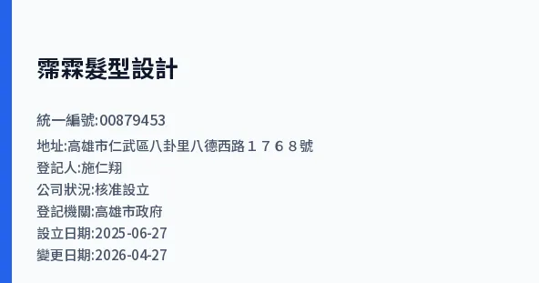 霈霖髮型設計的照片-統編 00879453(高雄市) 公司登記資料與營業項目詳細圖表