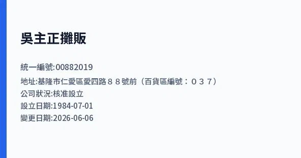 吳主正攤販的照片-統編 00882019(基隆市) 公司登記資料與營業項目詳細圖表