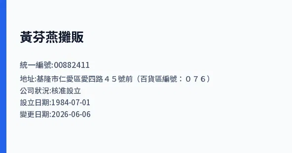 黃芬燕攤販的照片-統編 00882411(基隆市) 公司登記資料與營業項目詳細圖表