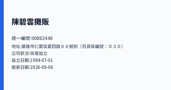 陳碧雲攤販的照片-統編 00882448(基隆市) 公司登記資料與營業項目詳細圖表