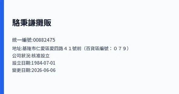 駱秉謙攤販的照片-統編 00882475(基隆市) 公司登記資料與營業項目詳細圖表