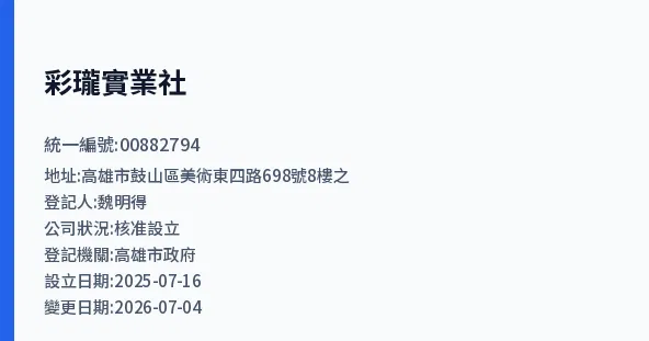 彩瓏實業社的照片-統編 00882794(高雄市) 公司登記資料與營業項目詳細圖表