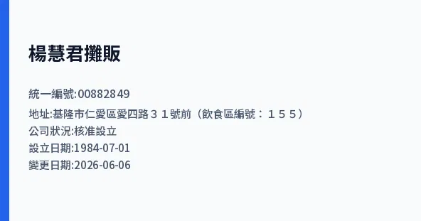 楊慧君攤販的照片-統編 00882849(基隆市) 公司登記資料與營業項目詳細圖表