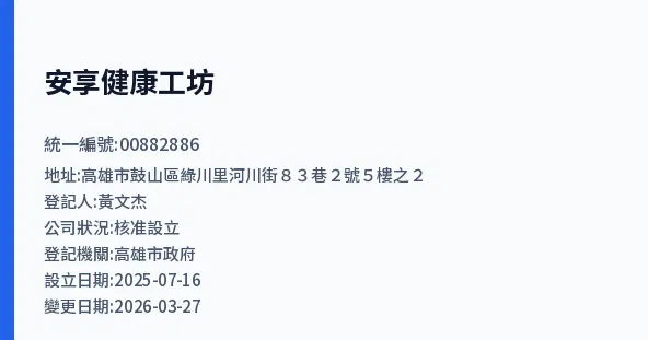 安享健康工坊的照片-統編 00882886(高雄市) 公司登記資料與營業項目詳細圖表