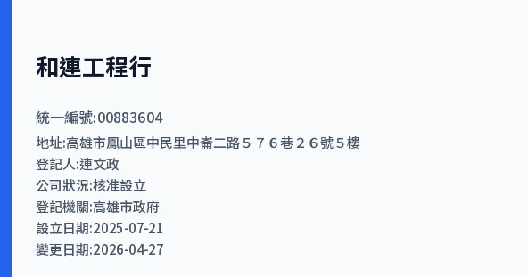 和連工程行的照片-統編 00883604(高雄市) 公司登記資料與營業項目詳細圖表