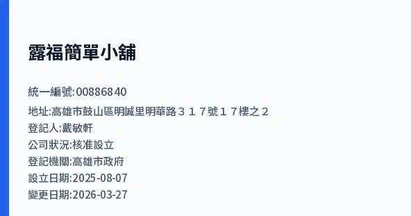 露福簡單小舖的照片-統編 00886840(高雄市) 公司登記資料與營業項目詳細圖表