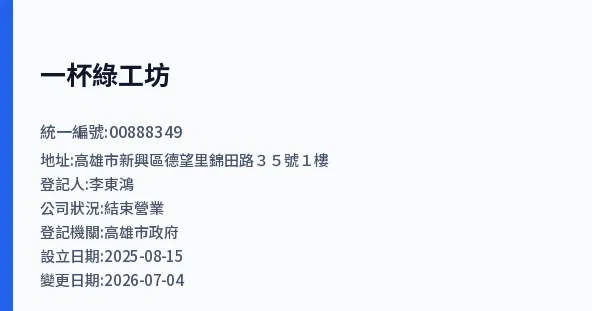 一杯綠工坊的照片-統編 00888349(高雄市) 公司登記資料與營業項目詳細圖表