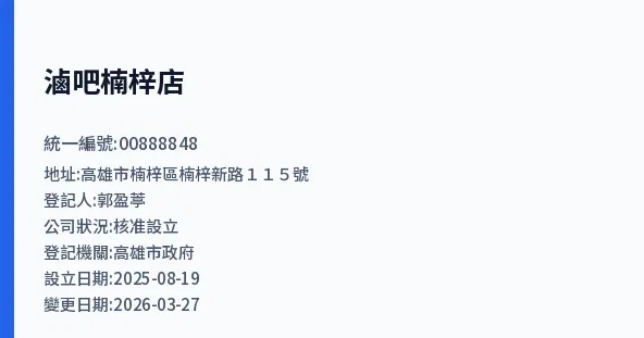 滷吧楠梓店的照片-統編 00888848(高雄市) 公司登記資料與營業項目詳細圖表