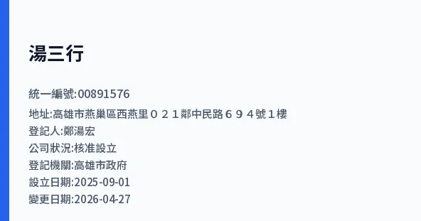 湯三行的照片-統編 00891576(高雄市) 公司登記資料與營業項目詳細圖表