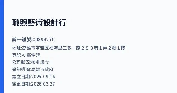 璐煦藝術設計行的照片-統編 00894270(高雄市) 公司登記資料與營業項目詳細圖表
