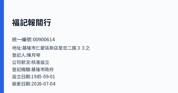 福記報關行的照片-統編 00900614(基隆市) 公司登記資料與營業項目詳細圖表