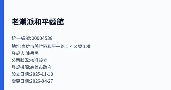 老潮派和平麵館的照片-統編 00904538(高雄市) 公司登記資料與營業項目詳細圖表