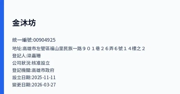 金沐坊的照片-統編 00904925(高雄市) 公司登記資料與營業項目詳細圖表
