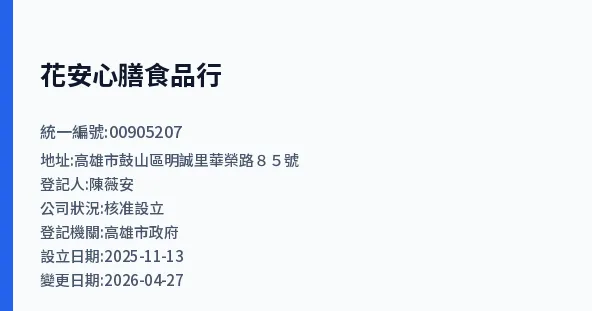 花安心膳食品行的照片-統編 00905207(高雄市) 公司登記資料與營業項目詳細圖表