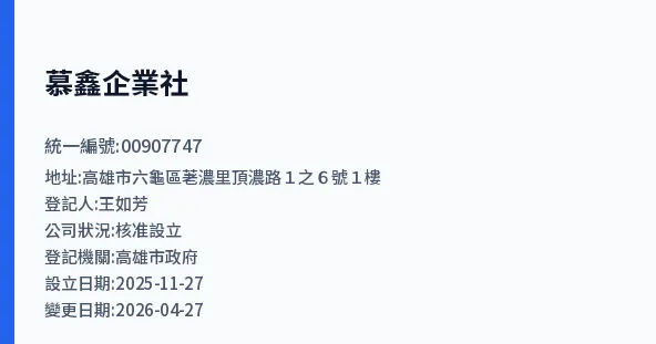 慕鑫企業社的照片-統編 00907747(高雄市) 公司登記資料與營業項目詳細圖表