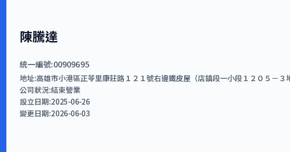 陳騰達的照片-統編 00909695(高雄市) 公司登記資料與營業項目詳細圖表