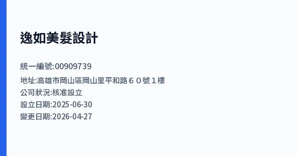 逸如美髮設計的照片-統編 00909739(高雄市) 公司登記資料與營業項目詳細圖表