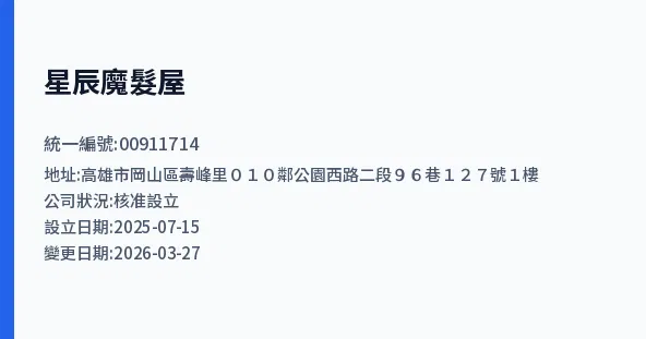 星辰魔髮屋的照片-統編 00911714(高雄市) 公司登記資料與營業項目詳細圖表