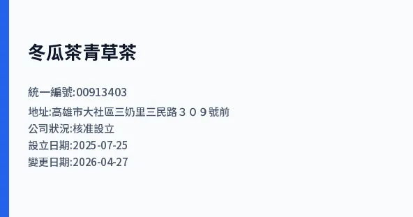 冬瓜茶青草茶的照片-統編 00913403(高雄市) 公司登記資料與營業項目詳細圖表