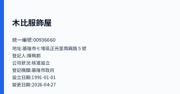 木比服飾屋的照片-統編 00936660(基隆市) 公司登記資料與營業項目詳細圖表