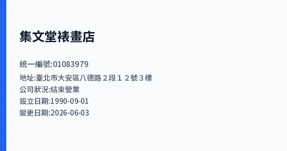 集文堂裱畫店的照片-統編 01083979(臺北市) 公司登記資料與營業項目詳細圖表