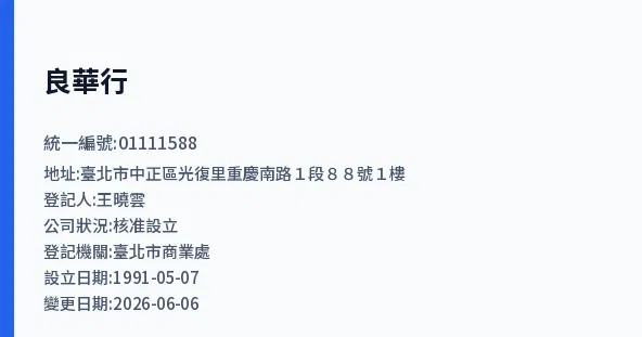 良華行的照片-統編 01111588(臺北市) 公司登記資料與營業項目詳細圖表