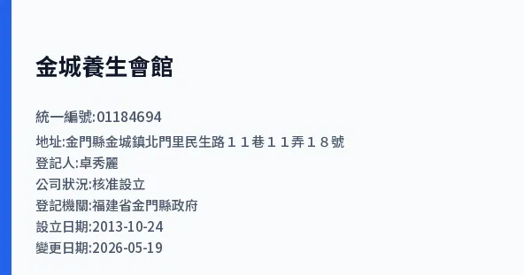 金城養生會館的照片-統編 01184694(金門縣) 公司登記資料與營業項目詳細圖表