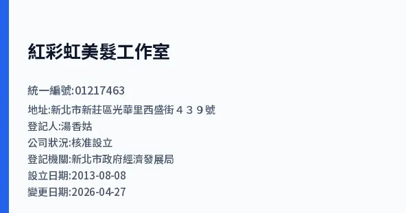 紅彩虹美髮工作室的照片-統編 01217463(新北市) 公司登記資料與營業項目詳細圖表