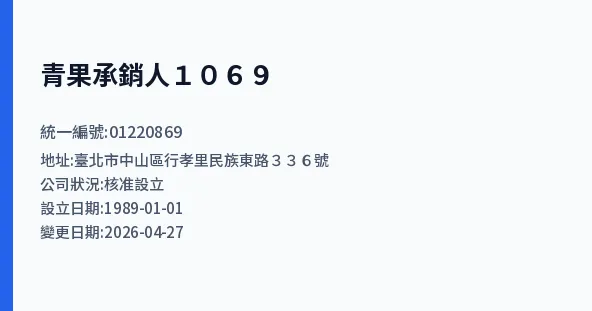青果承銷人1069的照片-統編 01220869(臺北市) 公司登記資料與營業項目詳細圖表