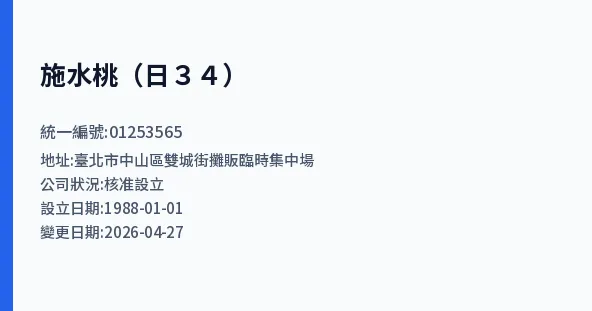 施水桃(日34)的照片-統編 01253565(臺北市) 公司登記資料與營業項目詳細圖表
