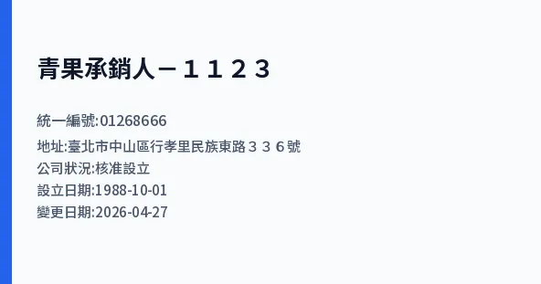 青果承銷人-1123的照片-統編 01268666(臺北市) 公司登記資料與營業項目詳細圖表