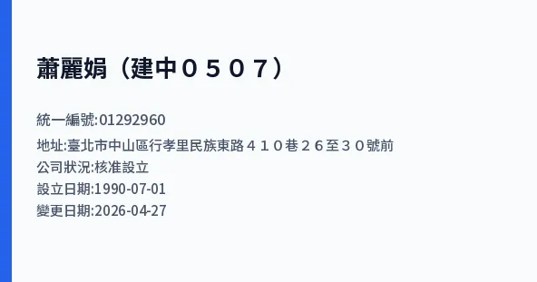 蕭麗娟(建中0507)的照片-統編 01292960(臺北市) 公司登記資料與營業項目詳細圖表