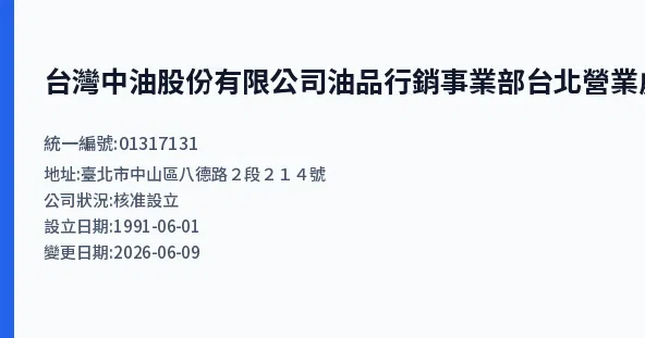 台灣中油股份有限公司油品行銷事業部台北營業處中崙加油站的照片-統編 01317131(臺北市) 公司登記資料與營業項目詳細圖表