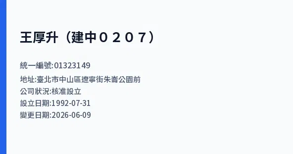 王厚升(建中0207)的照片-統編 01323149(臺北市) 公司登記資料與營業項目詳細圖表