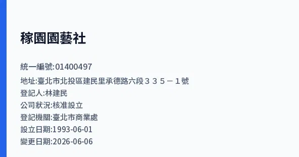 稼園園藝社的照片-統編 01400497(臺北市) 公司登記資料與營業項目詳細圖表