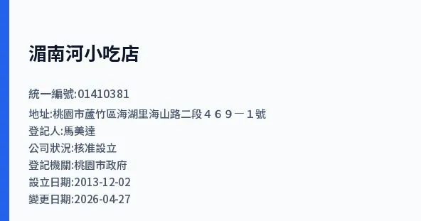 湄南河小吃店的照片-統編 01410381(桃園市) 公司登記資料與營業項目詳細圖表