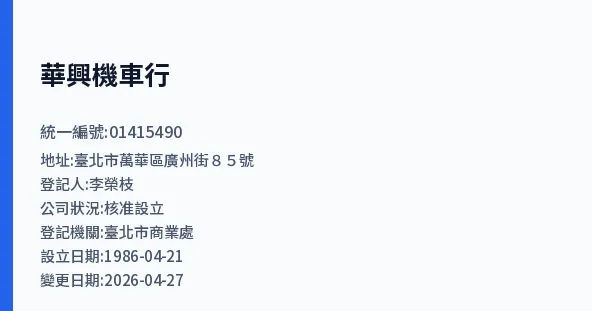華興機車行的照片-統編 01415490(臺北市) 公司登記資料與營業項目詳細圖表
