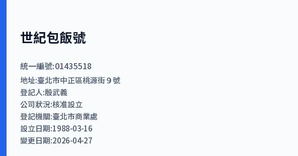 世紀包飯號的照片-統編 01435518(臺北市) 公司登記資料與營業項目詳細圖表
