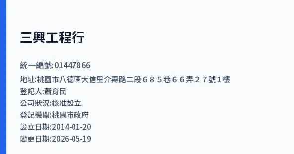 三興工程行的照片-統編 01447866(桃園市) 公司登記資料與營業項目詳細圖表