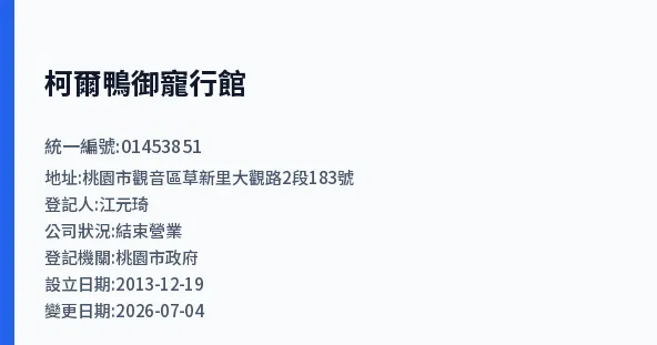 柯爾鴨御寵行館的照片-統編 01453851(桃園市) 公司登記資料與營業項目詳細圖表