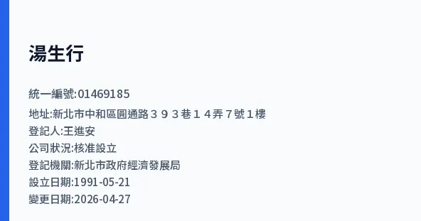 湯生行的照片-統編 01469185(新北市) 公司登記資料與營業項目詳細圖表