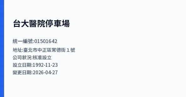 台大醫院停車場的照片-統編 01501642(臺北市) 公司登記資料與營業項目詳細圖表